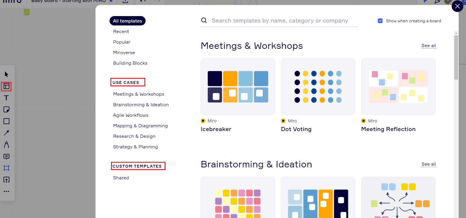 Basic features in Miro – whiteboard tool - Silicon Valley Project ...